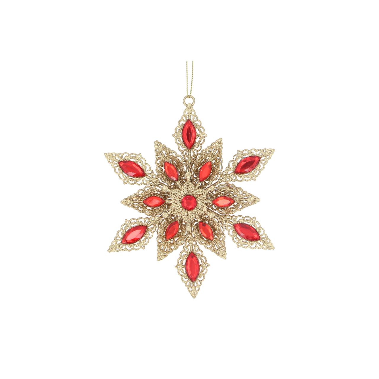 Gold Filigree Snowflake w Red Jewels Christmas Ornament – Horgan's of ...